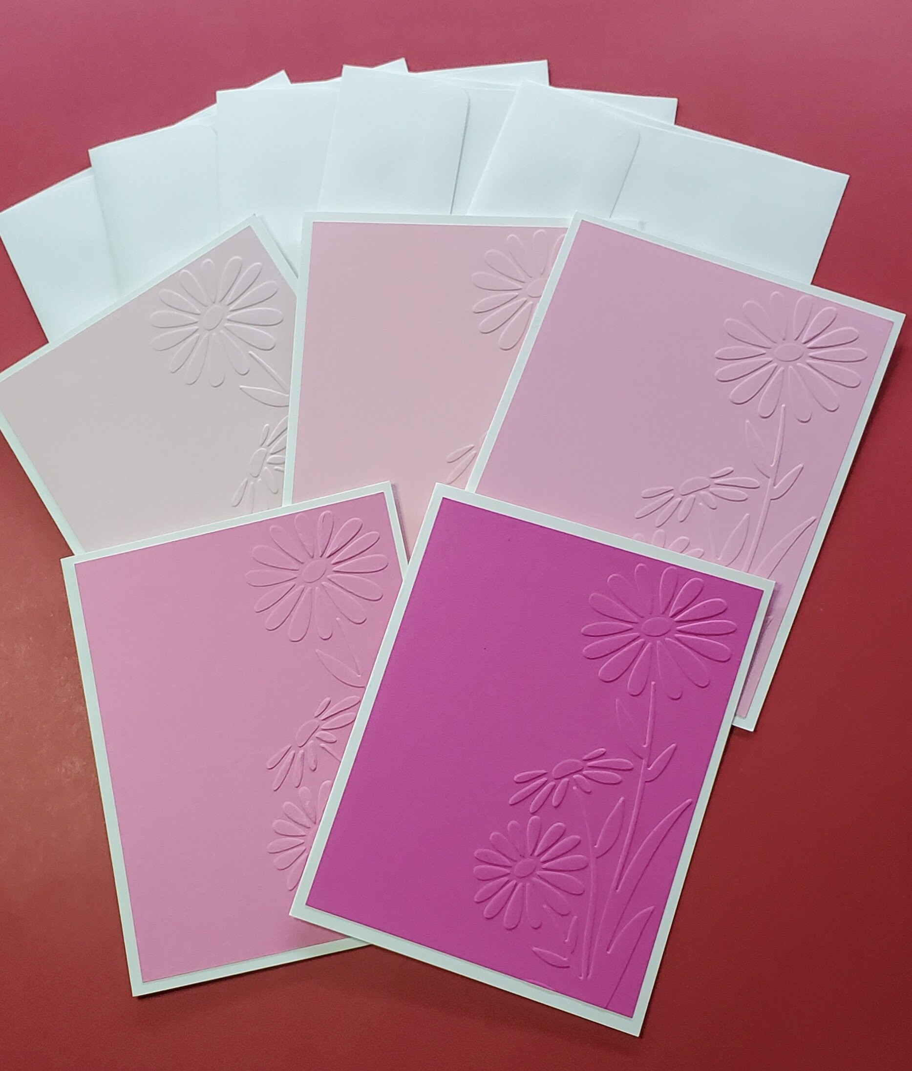 Set of 5 Daisy Flower Embossed Cards in shades of Pink Thank | Etsy