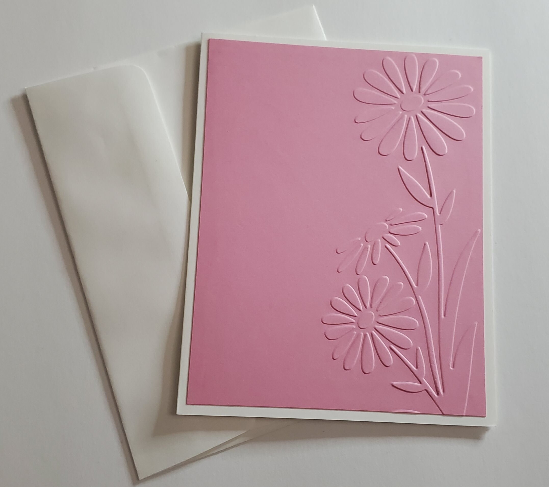 Set of 5 Daisy Flower Embossed Cards in shades of Pink Thank | Etsy