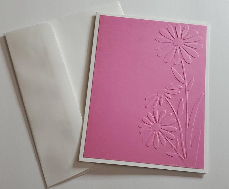 Set of 5 Daisy Flower Embossed Cards in Shades of Pink Thank - Etsy