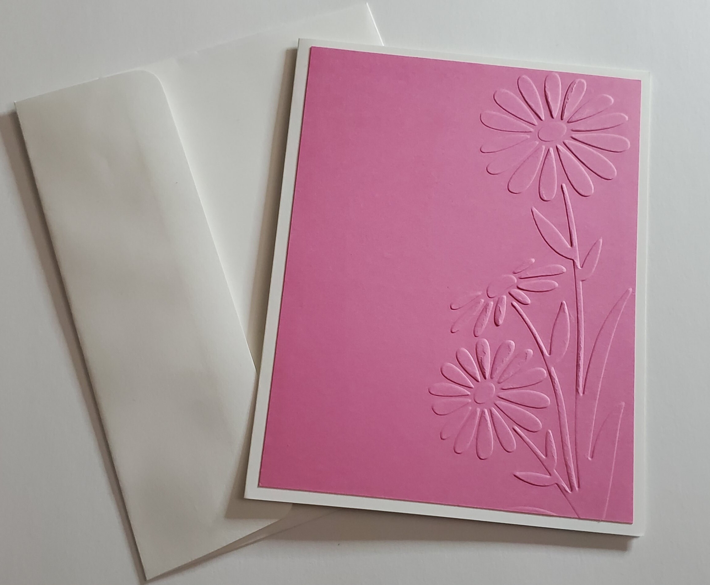 Set of 5 Daisy Flower Embossed Cards in shades of Pink Thank | Etsy