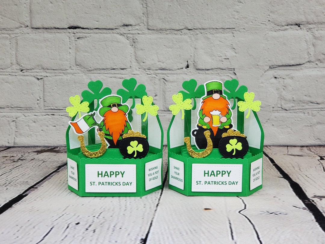 St. Patrick's Day Pop up Box Card, Pop up 3D Card, Leprechaun, Shamrock ...