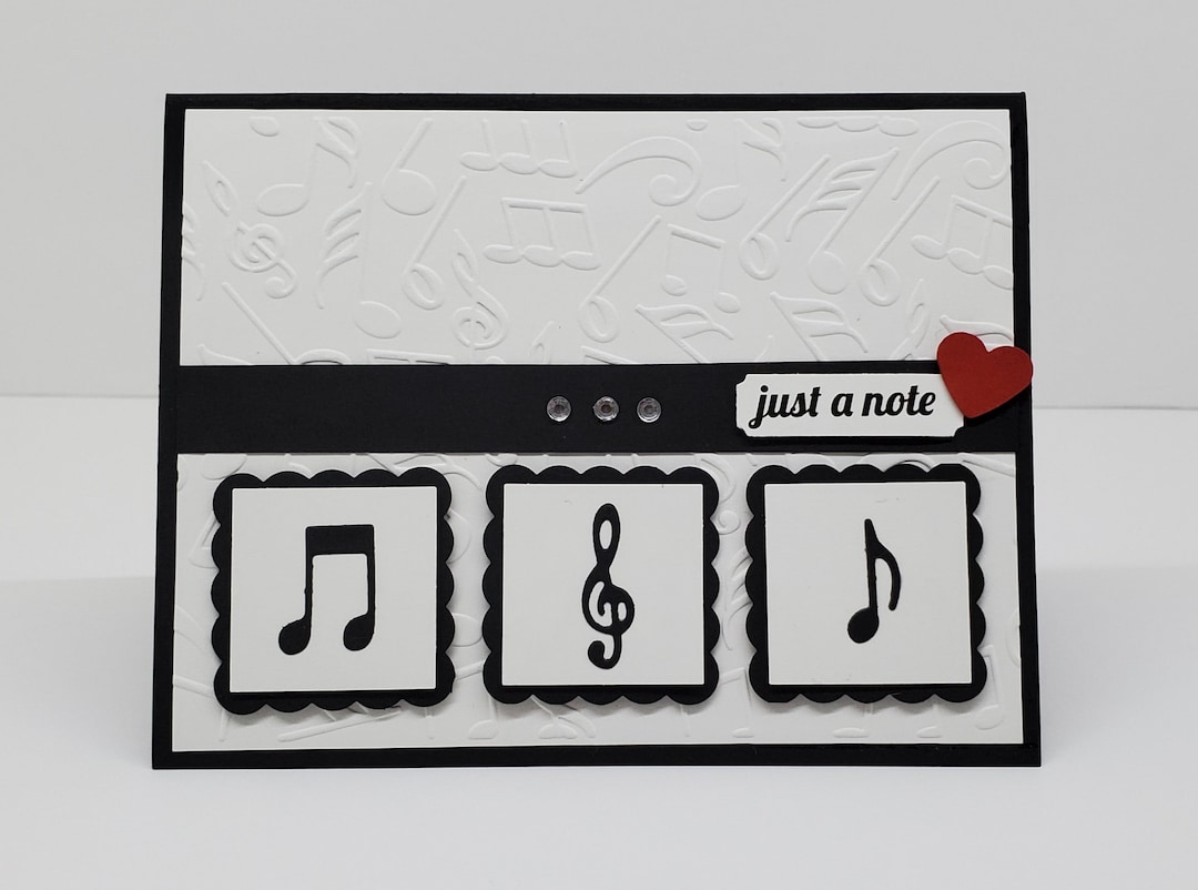 Just a Note Card, Embossed Note Card, Music Themed Note Card, Musical ...
