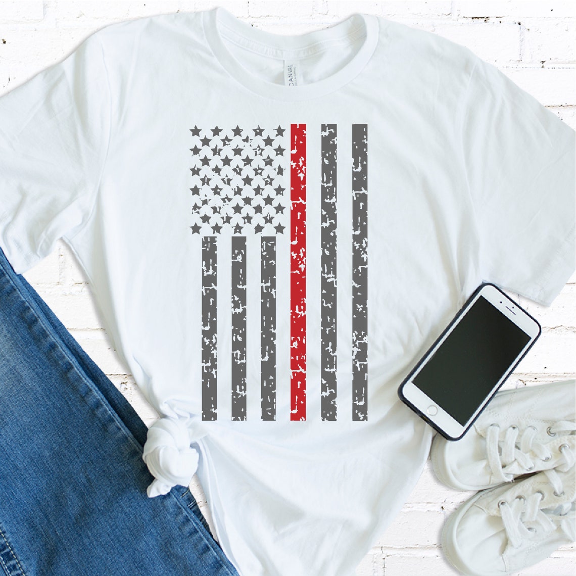 Firefighter Red Line Flag SVG Grunge Flag Svg Thin Red - Etsy