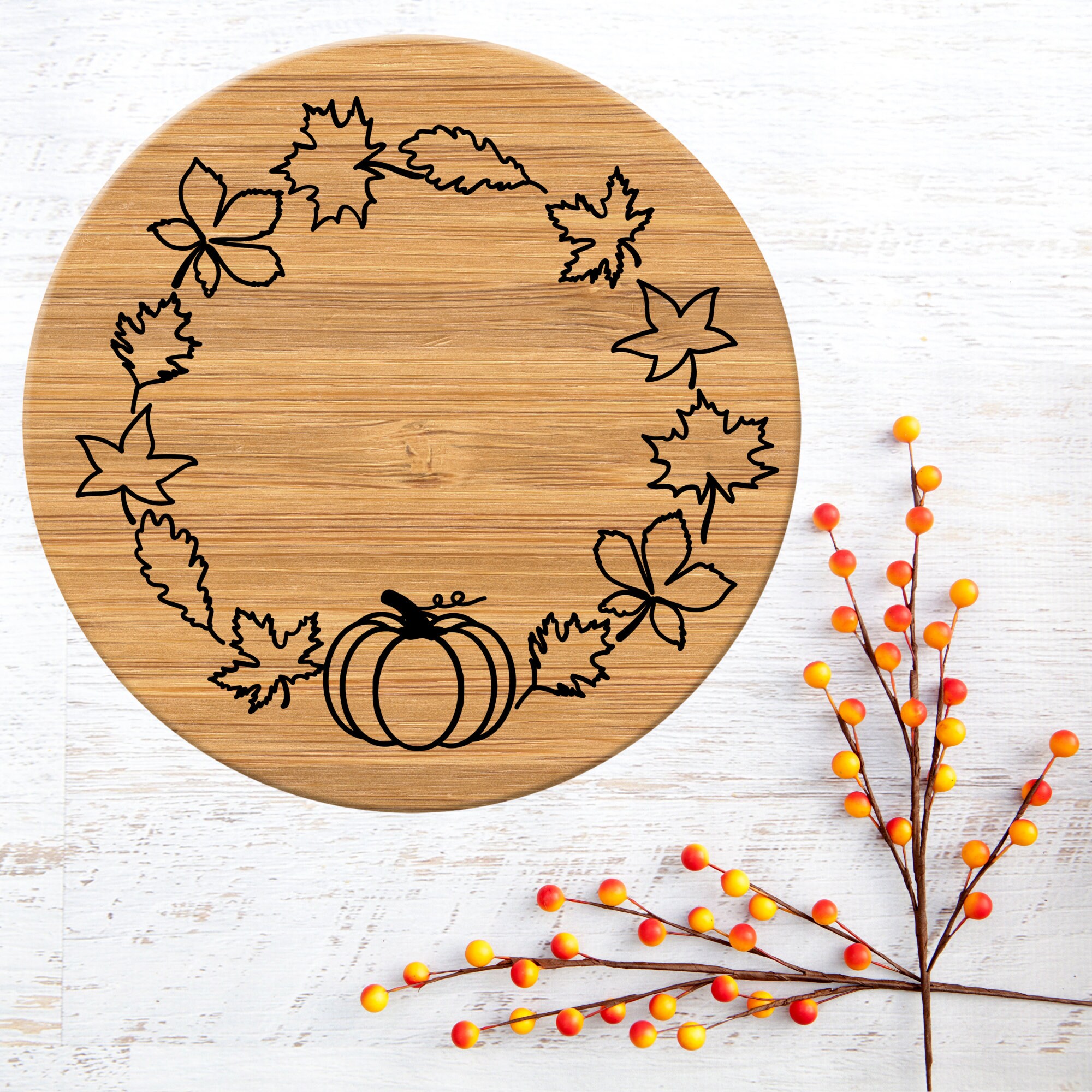 Autumn Wreath SVG Leaves & Pumpkin Wreath SVG Autumn Sign | Etsy