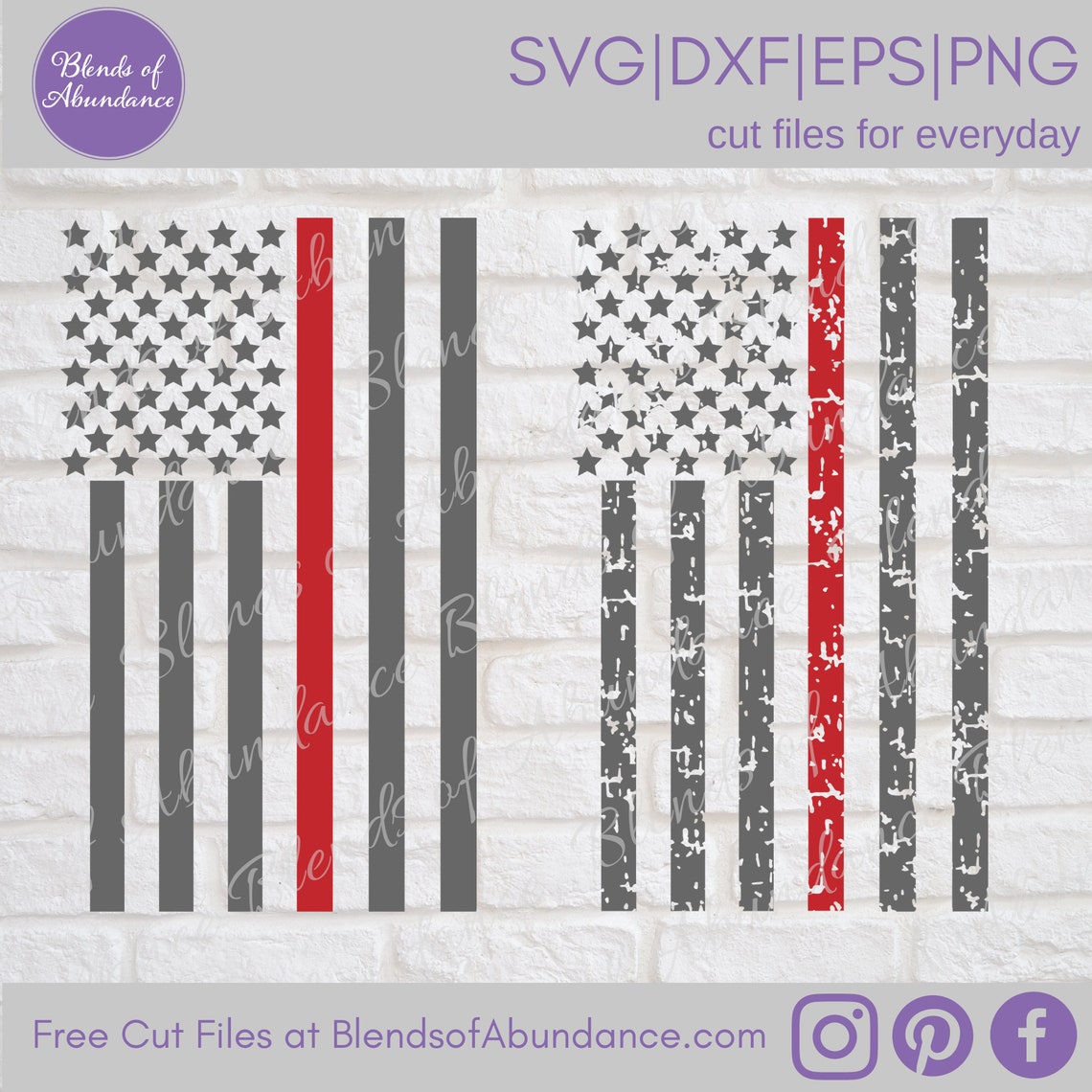 Firefighter Red Line Flag SVG Grunge Flag Svg Thin Red | Etsy