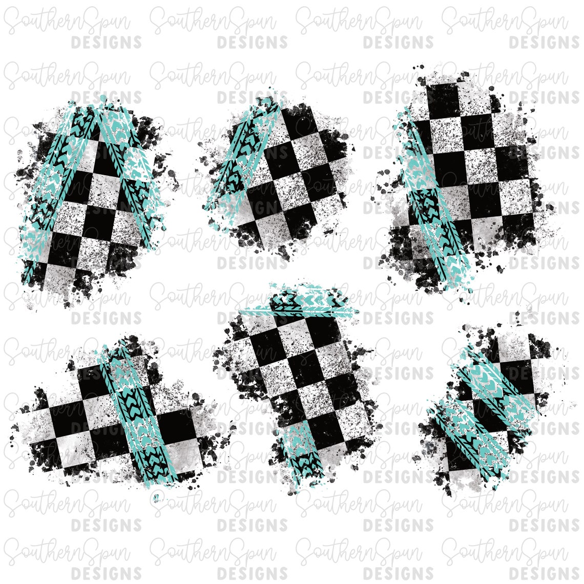 Distressed Race Track Flag With Teal Blue Tire Tracks - Etsy
