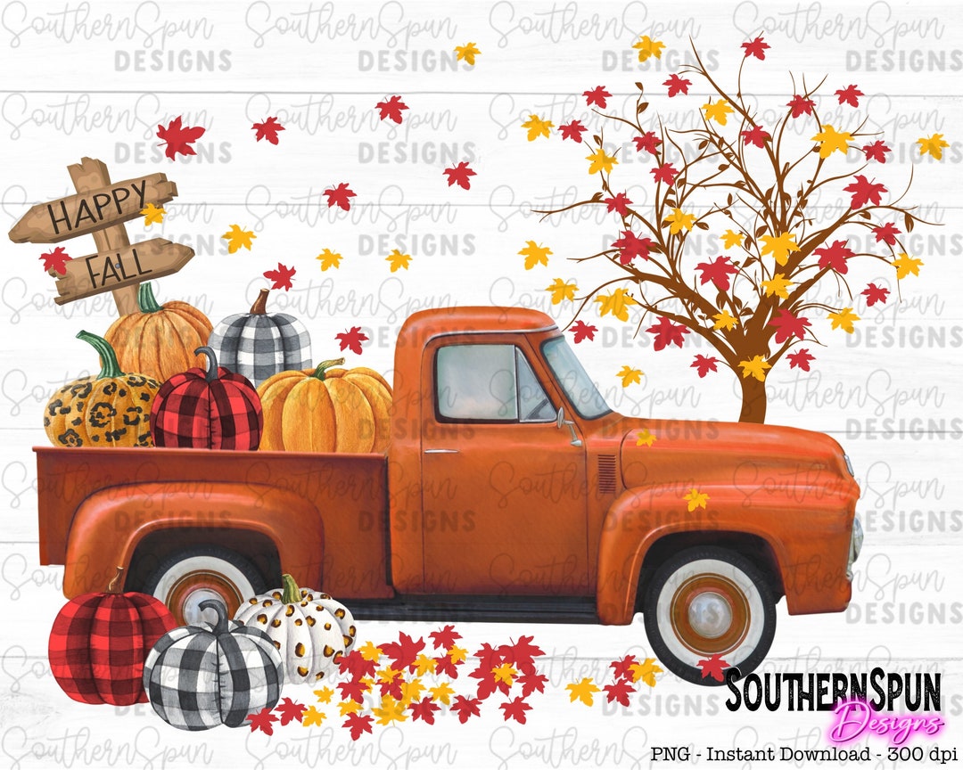 Happy Fall Truck PNG | Fall Pumpkin and Leaves Sublimation PNG ...
