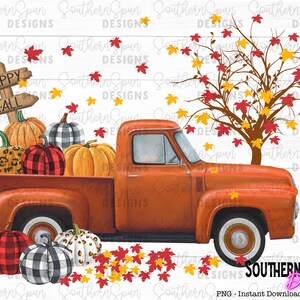 Happy Fall Truck PNG | Fall Pumpkin and Leaves Sublimation PNG ...