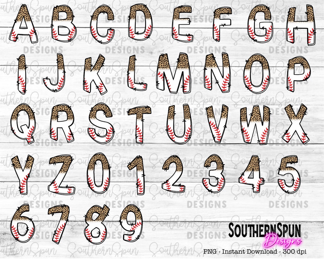 Baseball Leopard PNG Doodle Alphabet Digital Design Instant Download ...