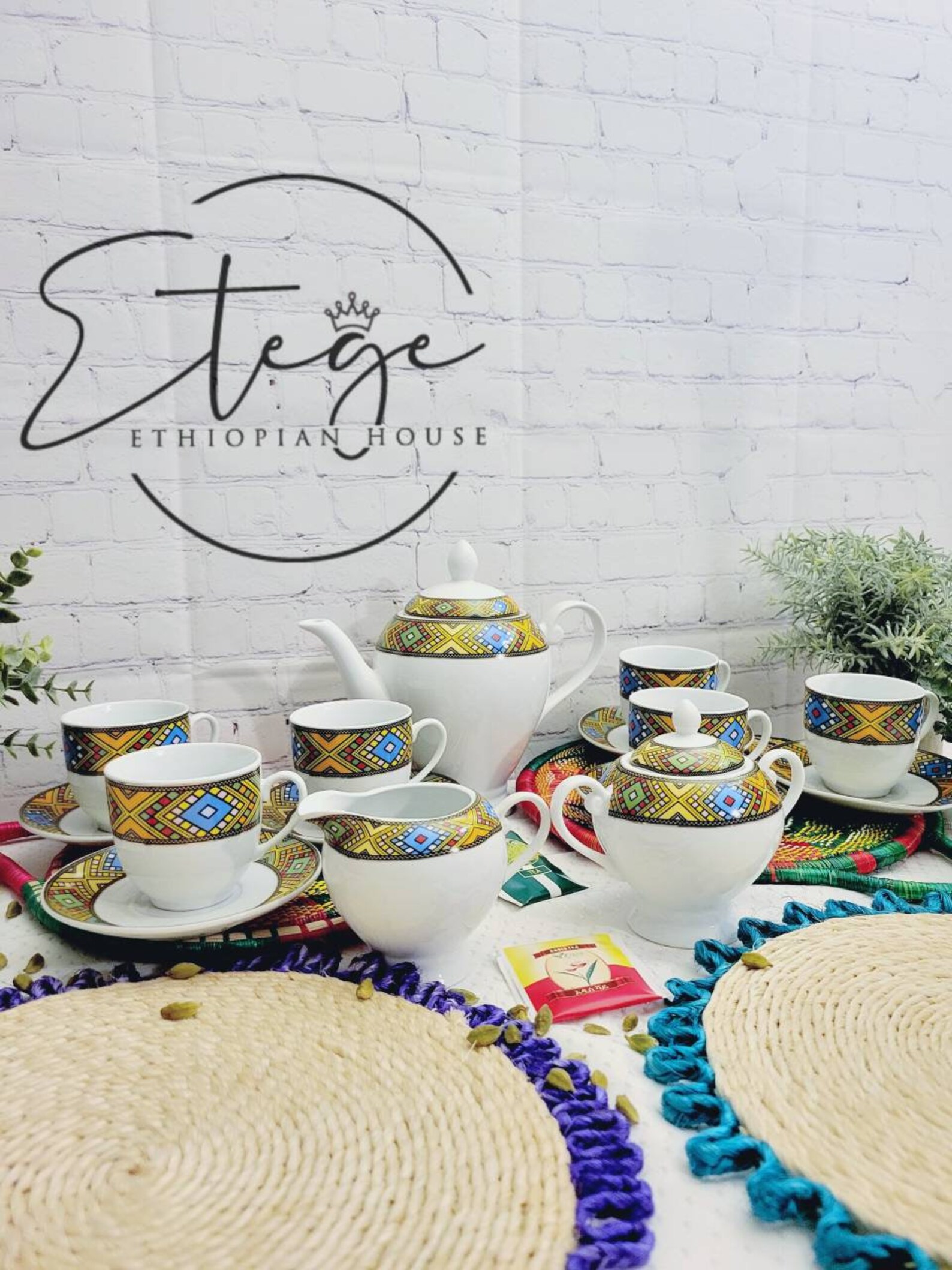 17 PCS Ethiopian/eritrean Tea Set Bright Tilet Design 6 - Etsy