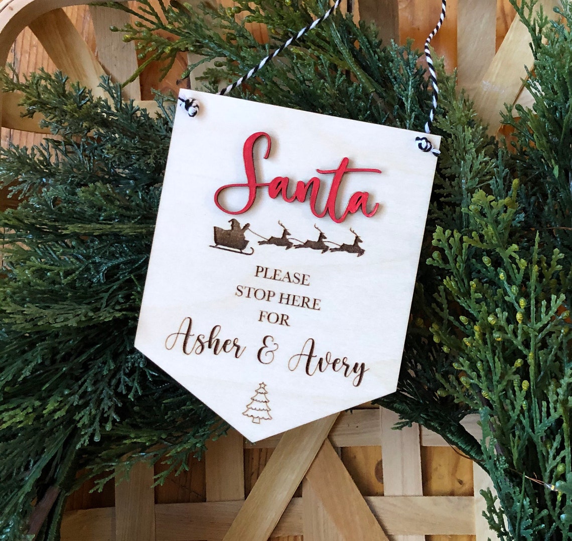 Personalized Santa Stop Here Door Hanger - Etsy