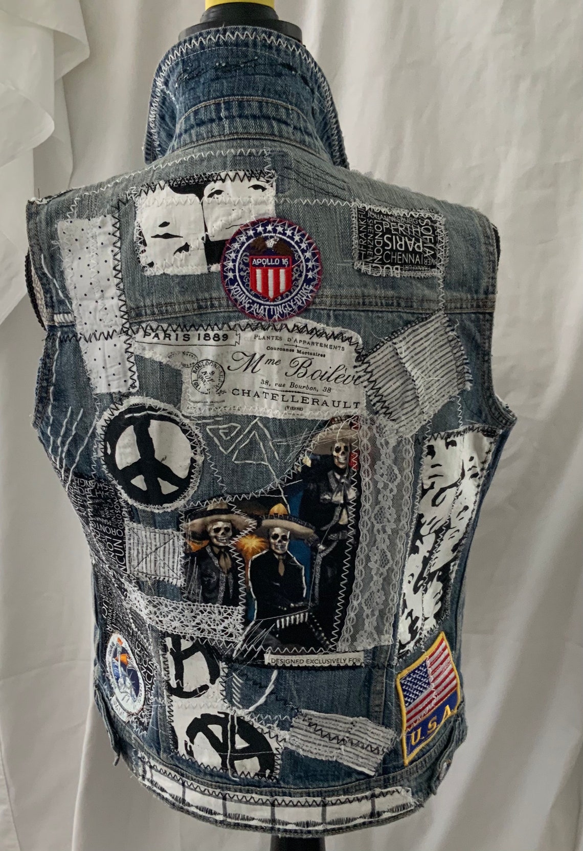 NEW Handmade Upcycled & Reworked Distressed DENIM Boho VEST With Cotton ...