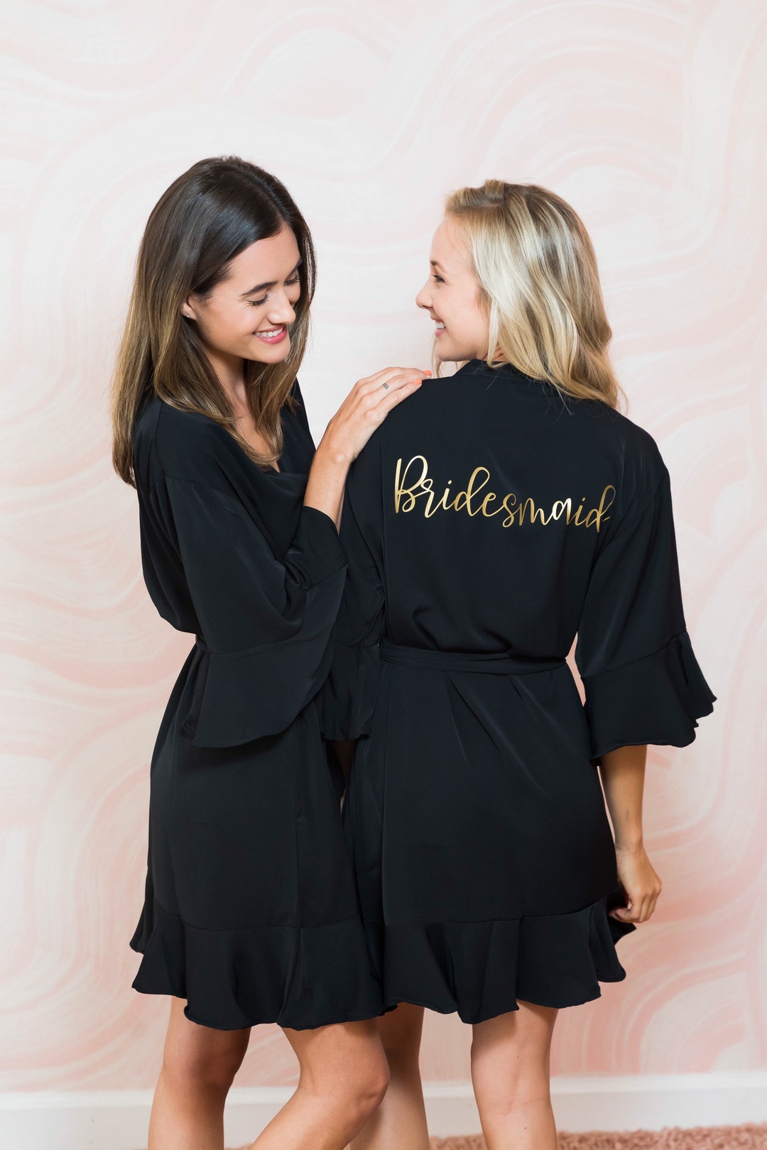 Black Bridal Roberuffle Lace Bridesmaid Robesbridesmaid Giftschiffon ...