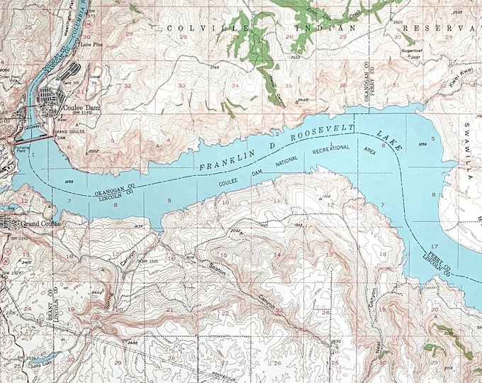 Vintage Grand Coulee Dam Washington 1948 Survey Map | Franklin D ...