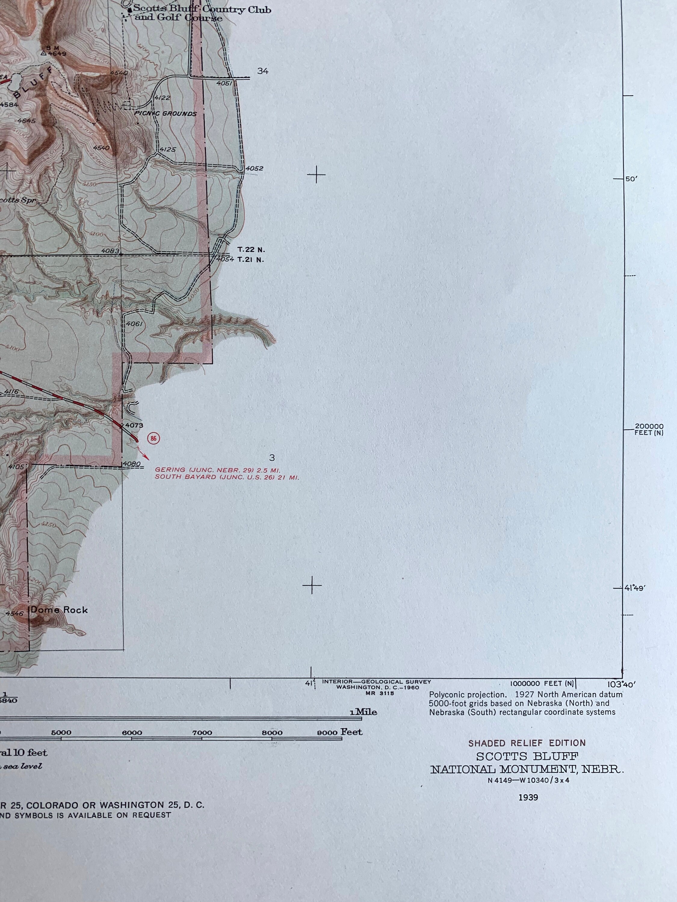 Vintage Scotts Bluff National Monument 1939 Survey Map | Gering ...