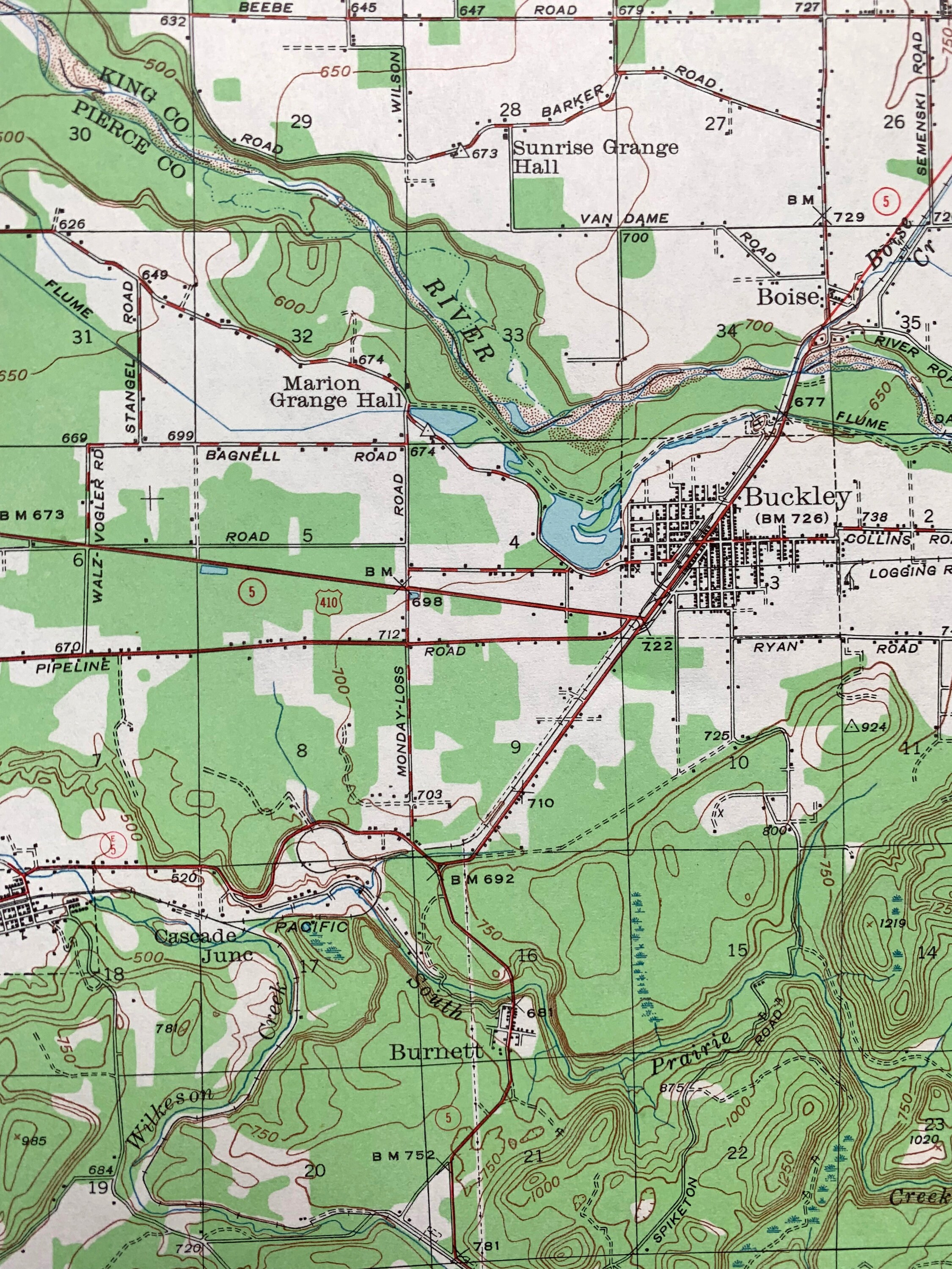 Vintage Lake Tapps Washington 1942 Survey Map | White River, Buckley ...