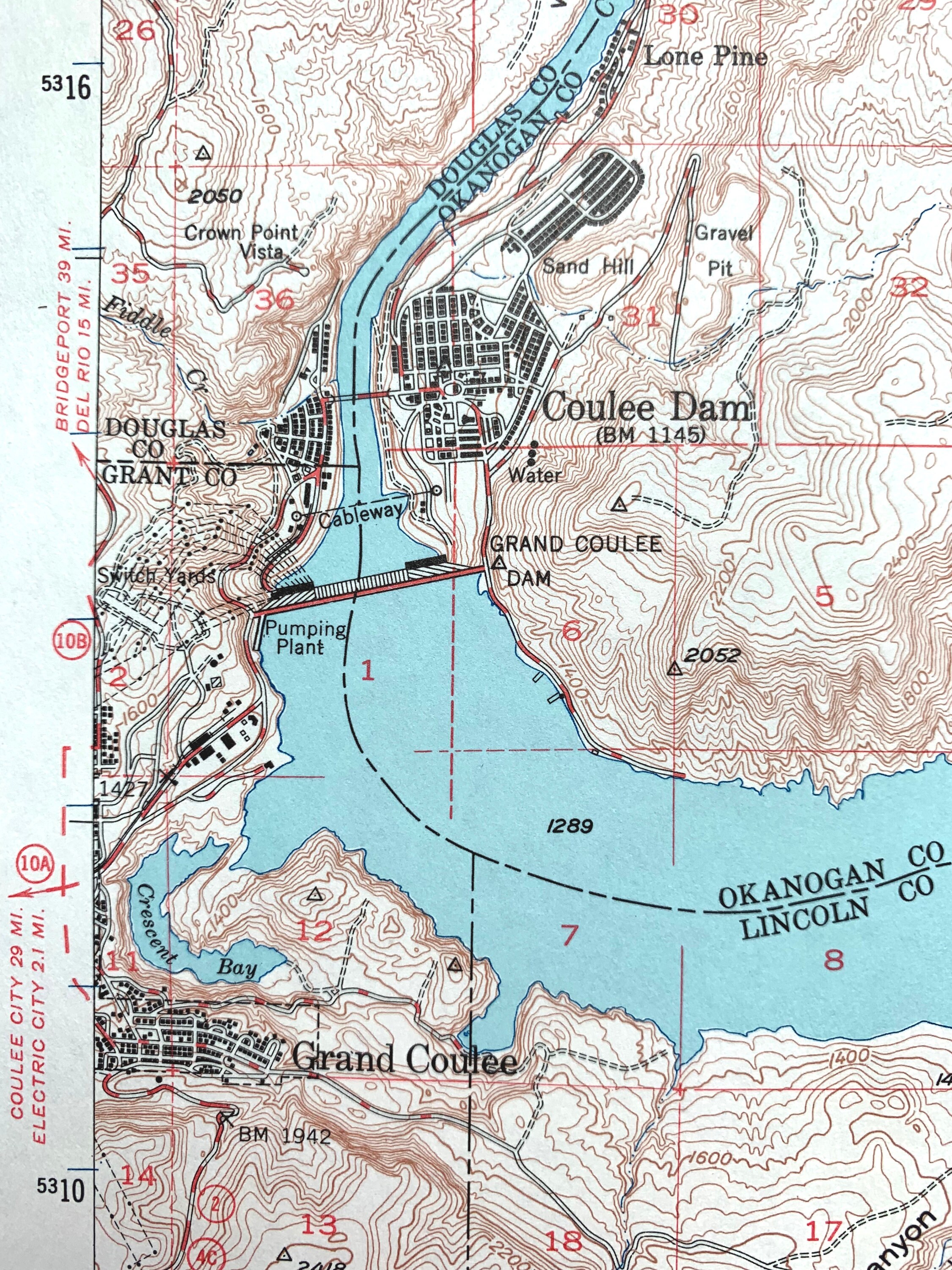 Vintage Grand Coulee Dam Washington 1948 Survey Map | Franklin D ...