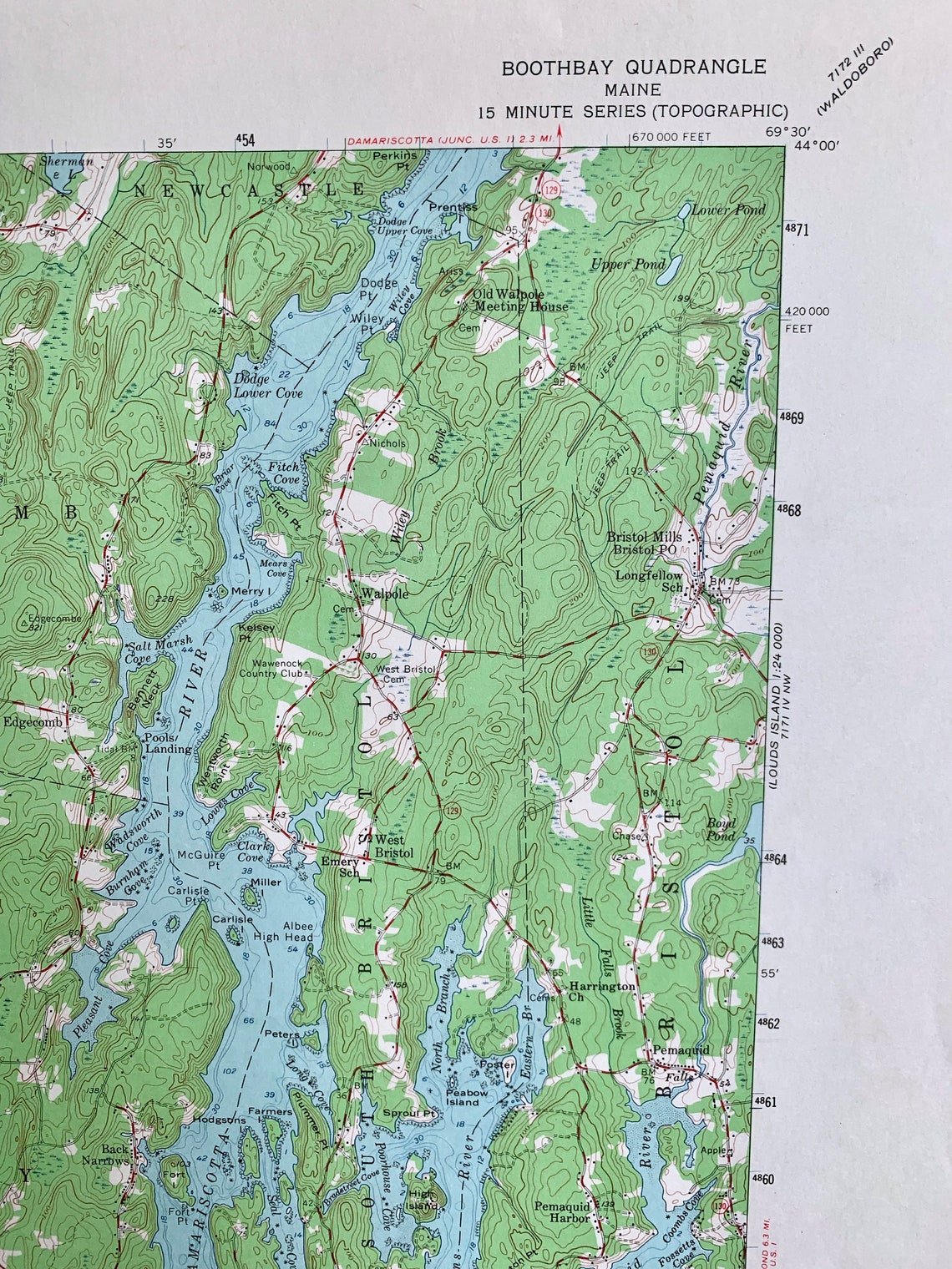 Vintage Boothbay, Maine 1957 Survey Map | Lincoln County, East Boothbay ...