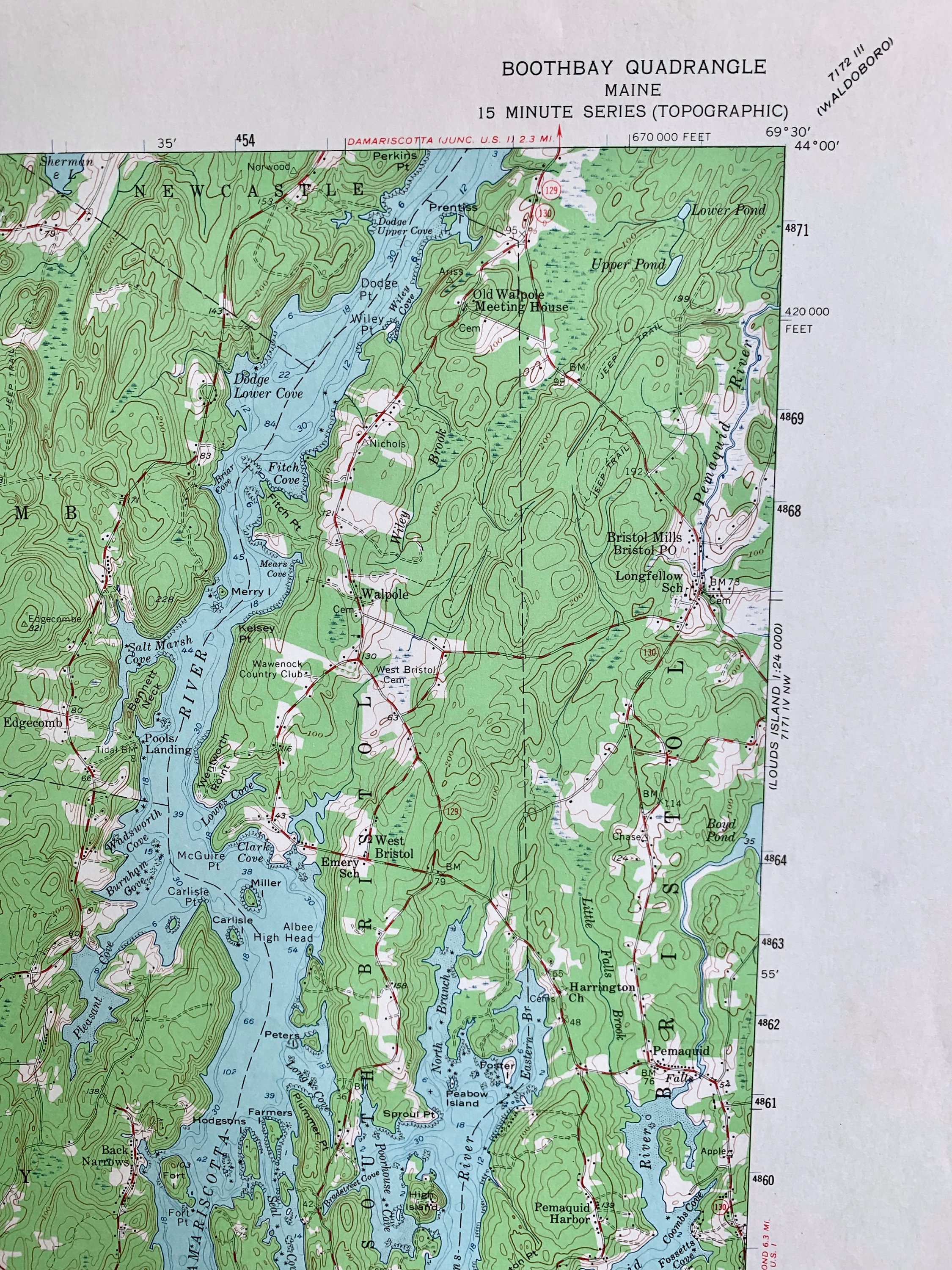 Vintage Boothbay, Maine 1957 Survey Map | Lincoln County, East Boothbay ...