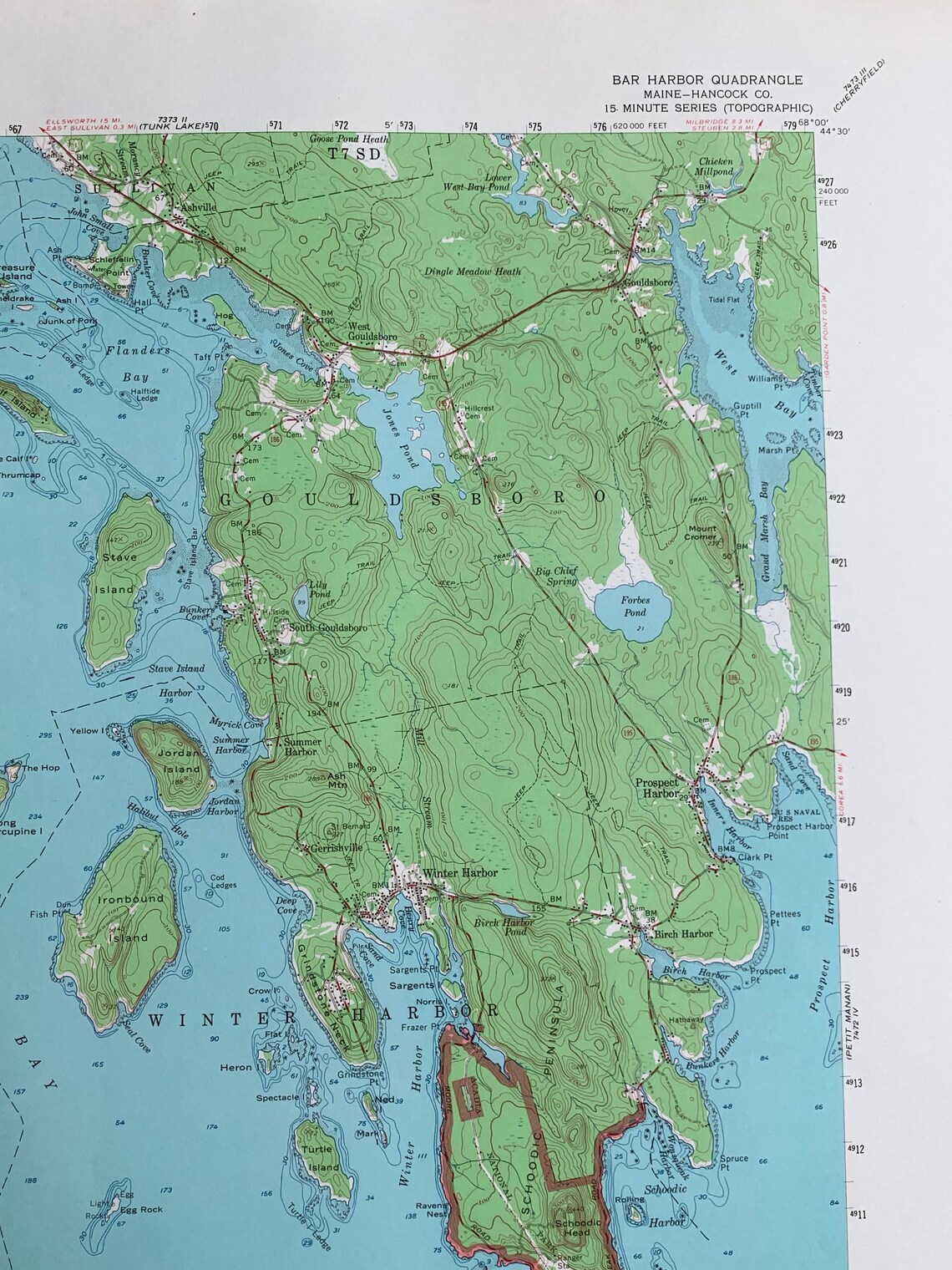 Vintage Bar Harbor Maine 1956 Survey Map | Acadia National Park, Mount ...