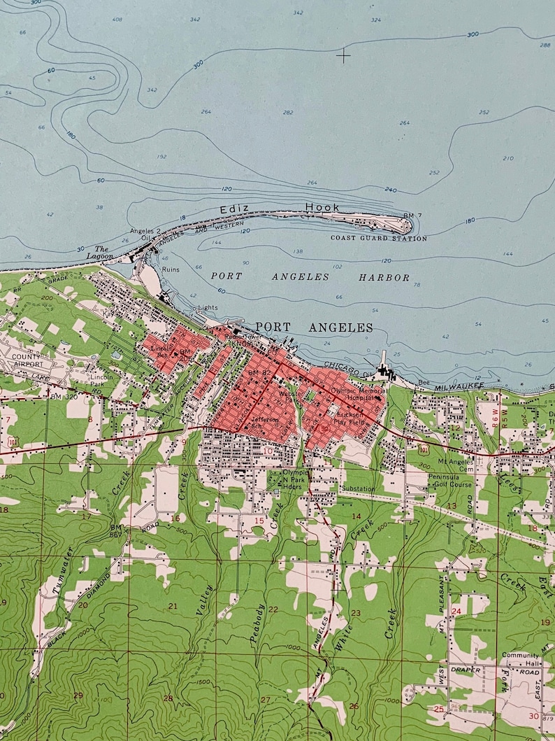 Vintage Port Angeles Washington 1961 Survey Map | Port Angeles Harbor ...
