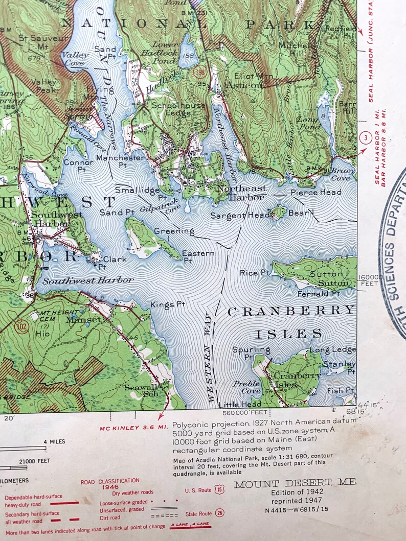 Vintage Bar Harbor, Mount Desert Maine 1942 Survey Map | Acadia ...