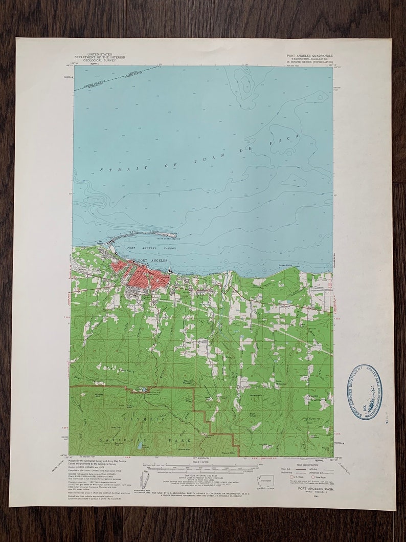 Vintage Port Angeles Washington 1961 Survey Map | Port Angeles Harbor ...