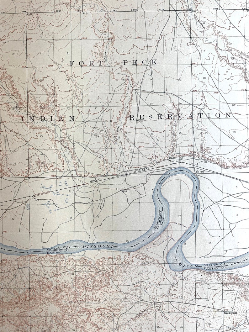 Vintage Fort Peck Reservation Montana 1912 Survey Map | Chelsea Montana ...
