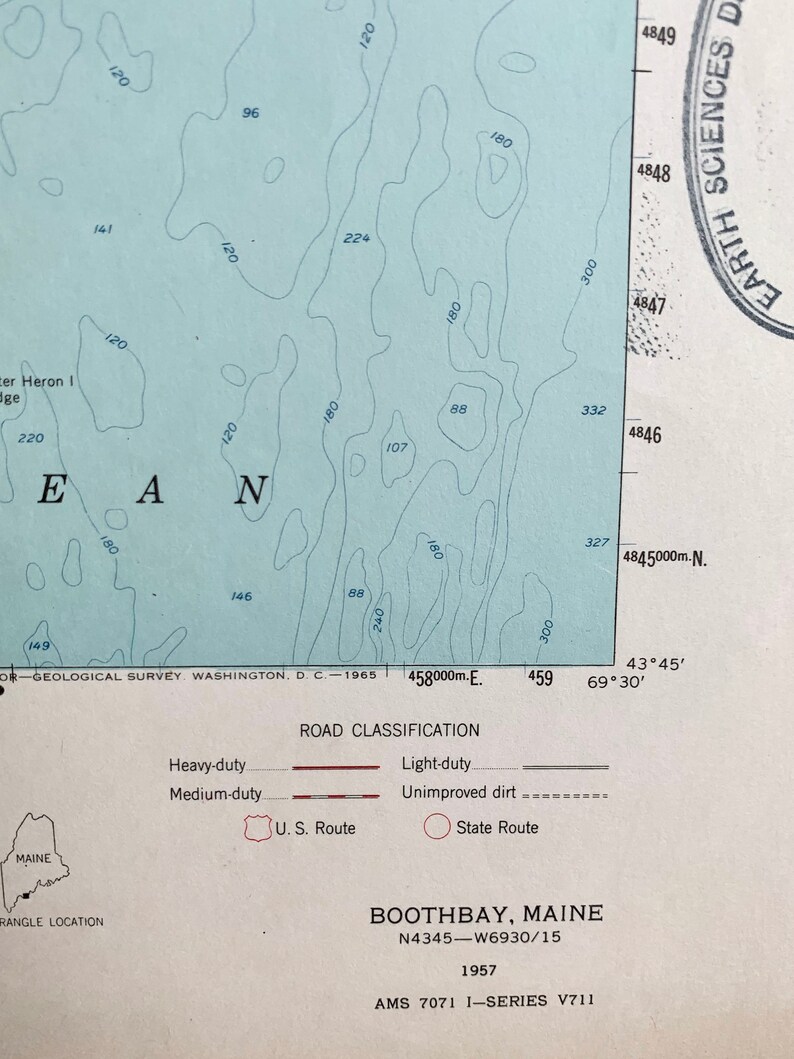 Vintage Boothbay, Maine 1957 Survey Map | Lincoln County, East Boothbay ...