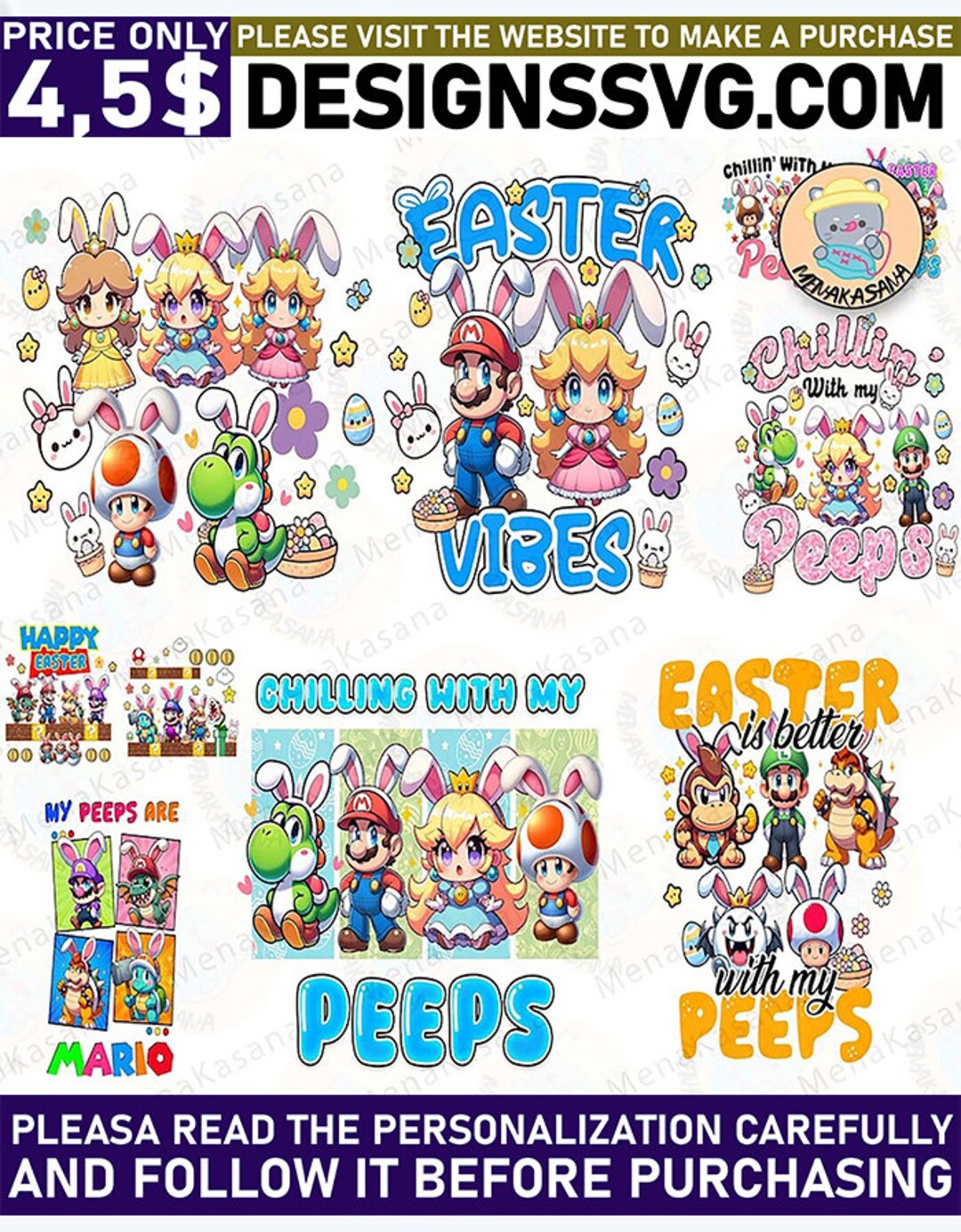10 Super Mario Character Bunny PNG, Easter Chibi Cartoon PNG, Easter ...