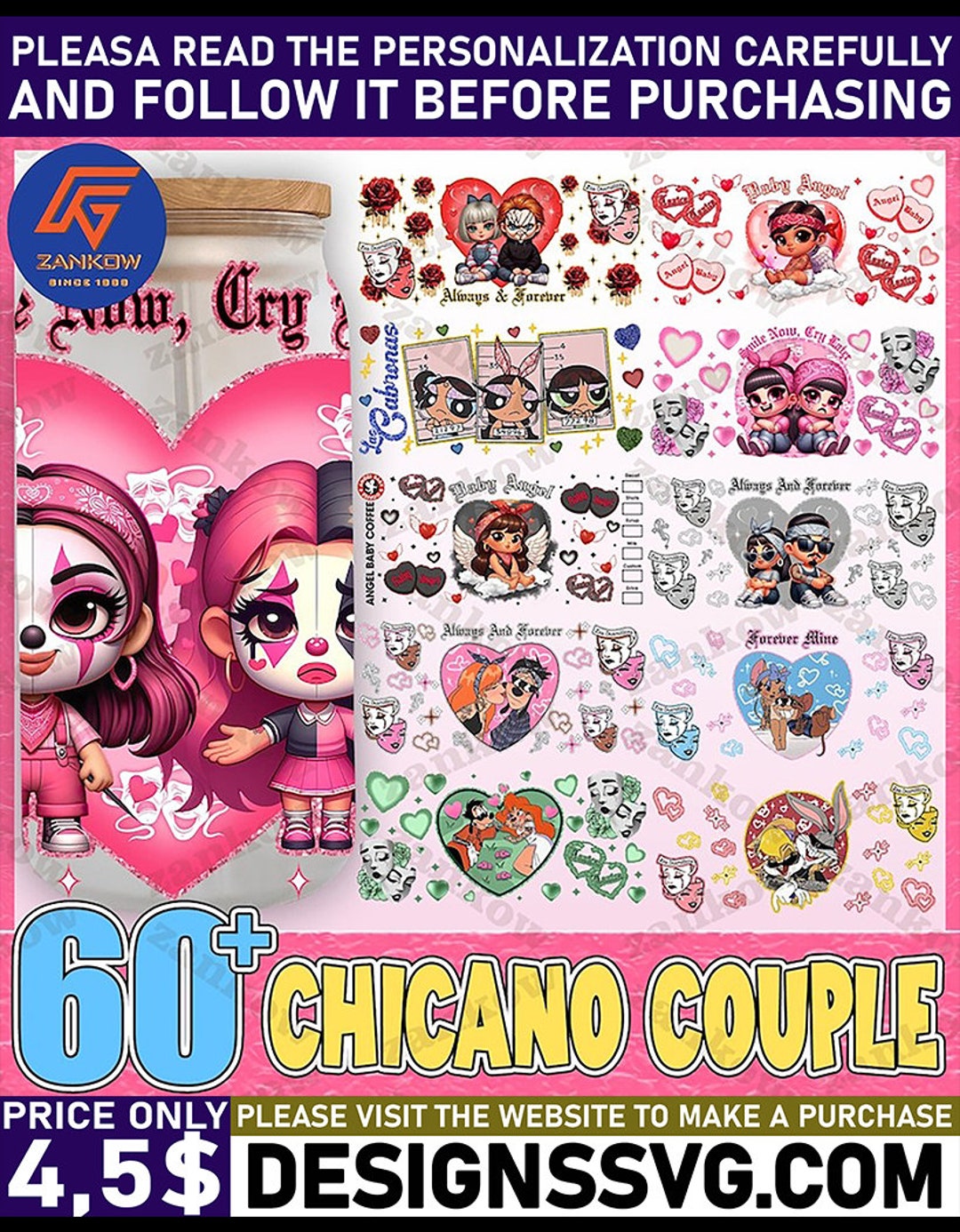 60 Chicano Always and Forever Cholo Couple 16oz Glass Can PNG Bundle ...
