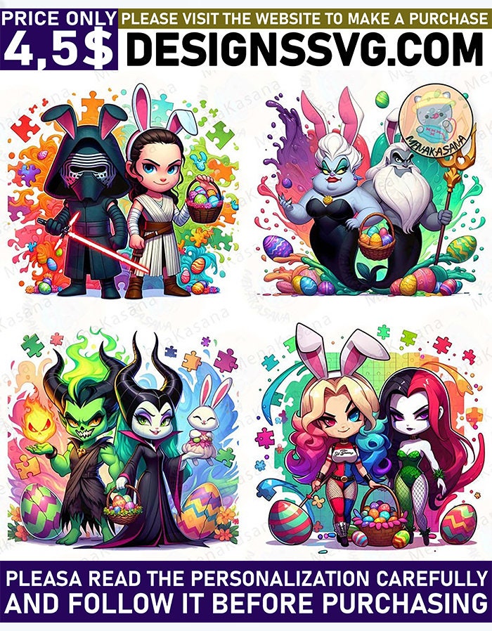 10 Villain Couple Cartoon Easter PNG Bundle, Happy Easter Day Png ...