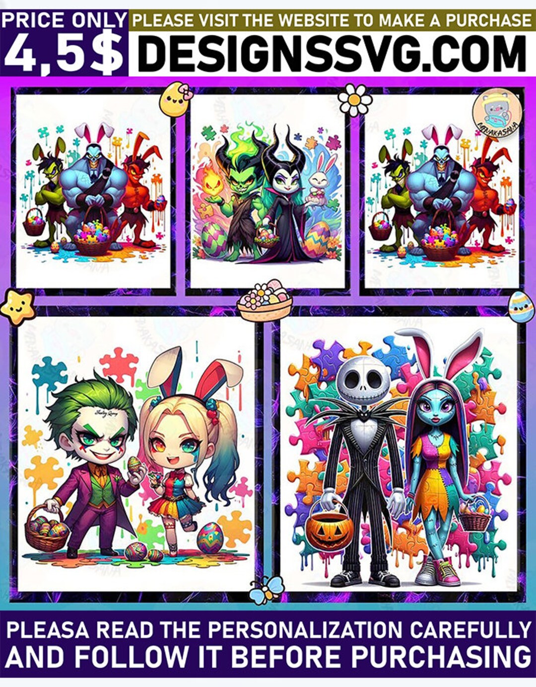 10 Villain Couple Cartoon Easter PNG Bundle, Happy Easter Day Png ...