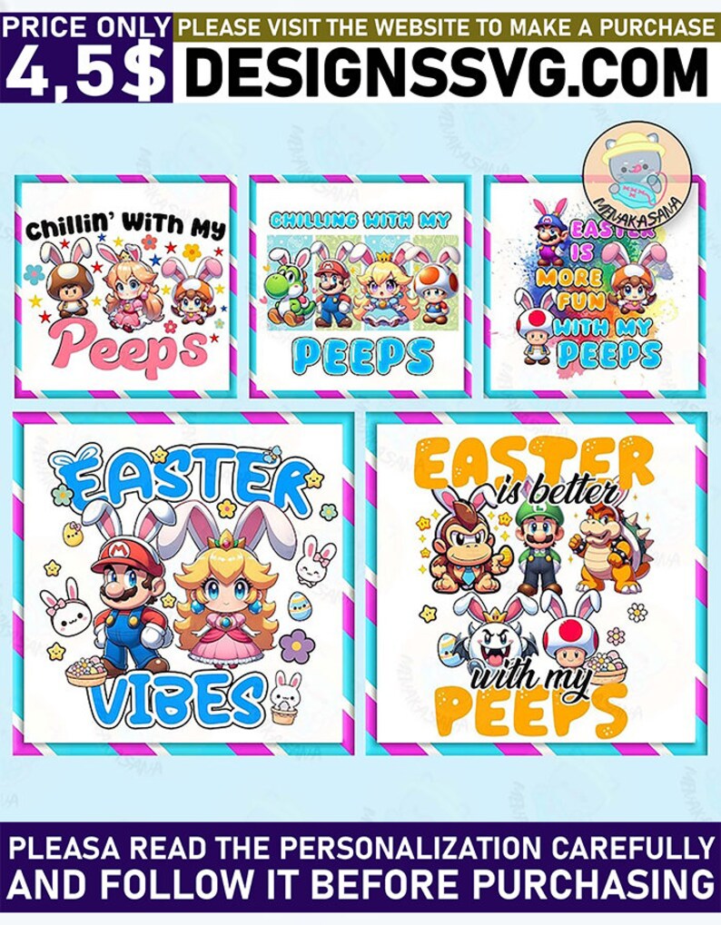 10 Super Mario Character Bunny PNG, Easter Chibi Cartoon PNG, Easter ...