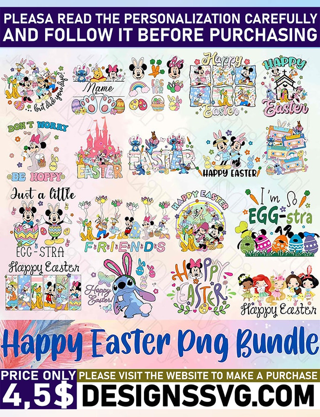 15 Designs Mickey and Friends Easter PNG Bundle, Stitch Easter Png, Dis_neyland Easter PNG ...