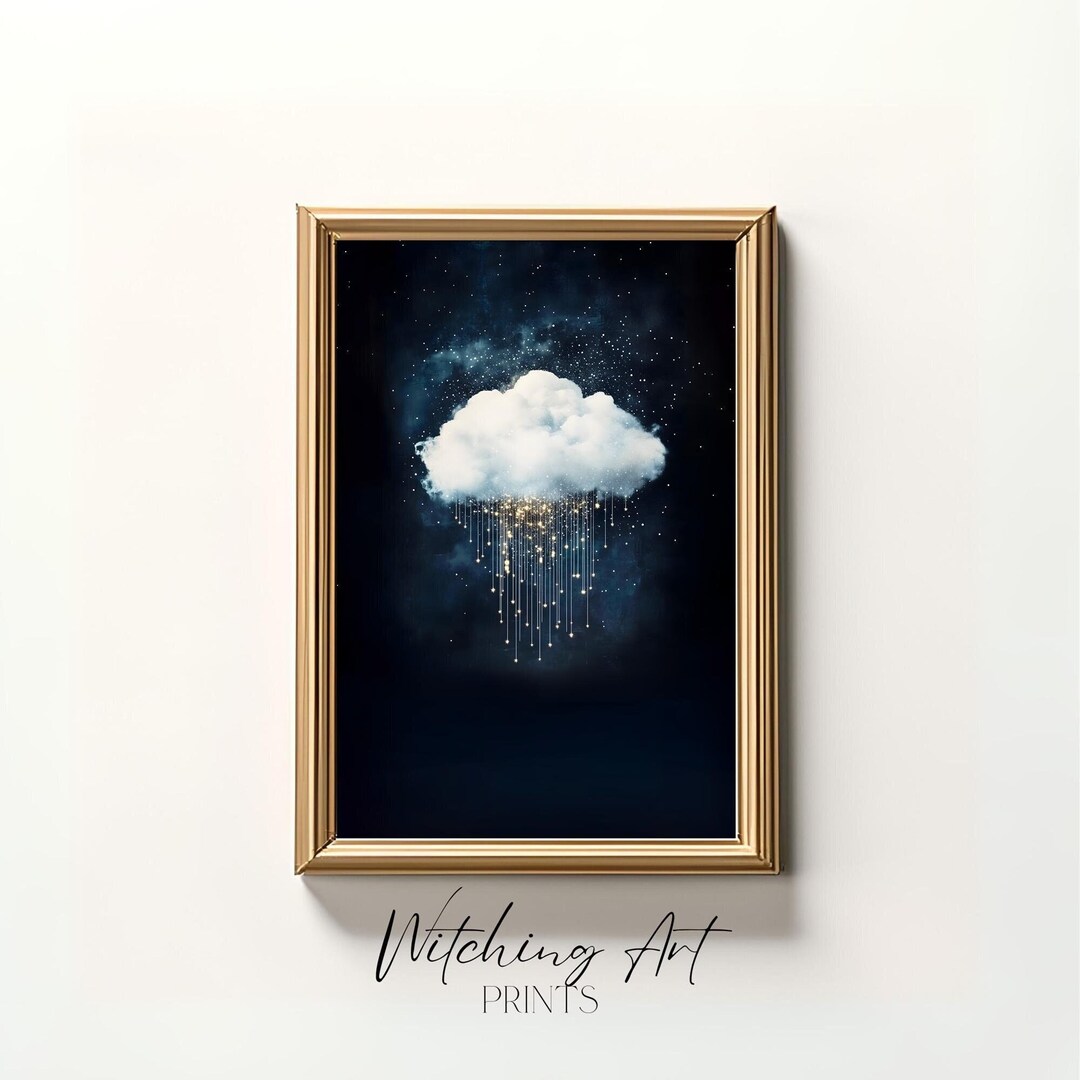 Shooting Star Raincloud Painting, Moody Cloud, Cloud Painting, Cloud ...