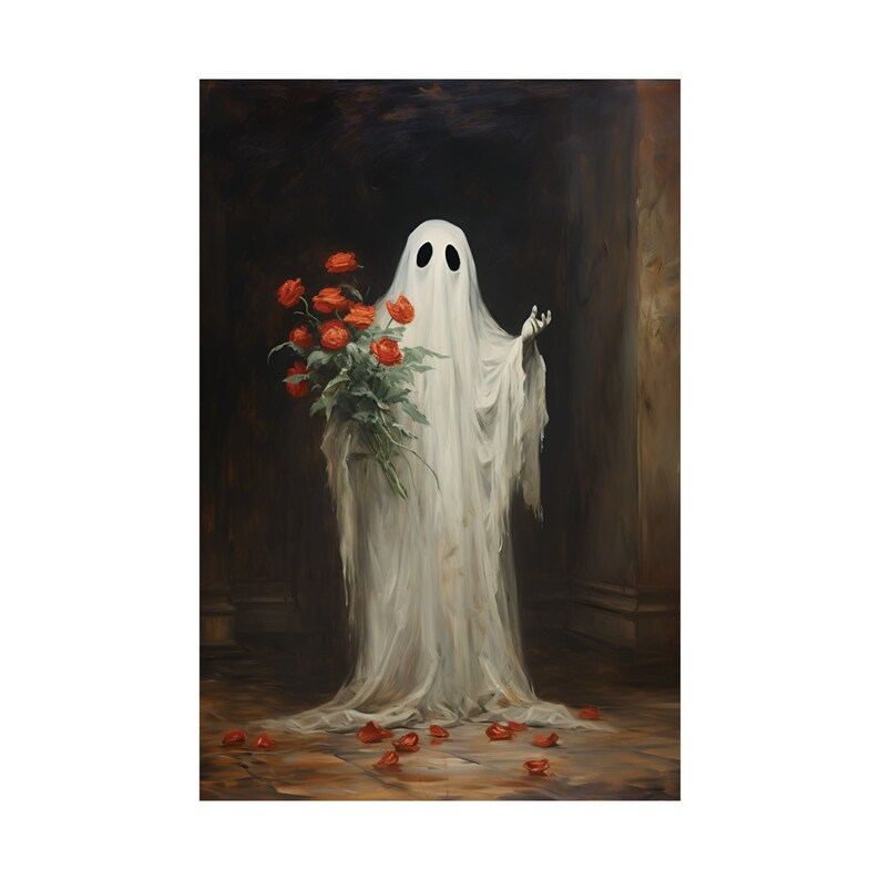Ghost Holding Red Roses, Ghost Painting, Ghost Art, Sheet Ghost Wall ...