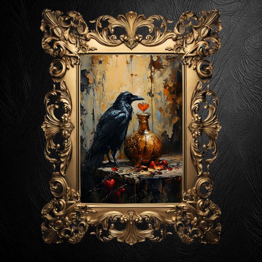 Raven Painting, Raven Wall Art, Dark Academia Decor, Gothic Valentines ...