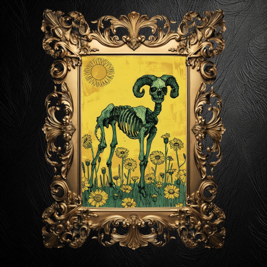 Ram Skeleton Poster, Dark Academia Print, Ram Skeleton Poster, Dark ...