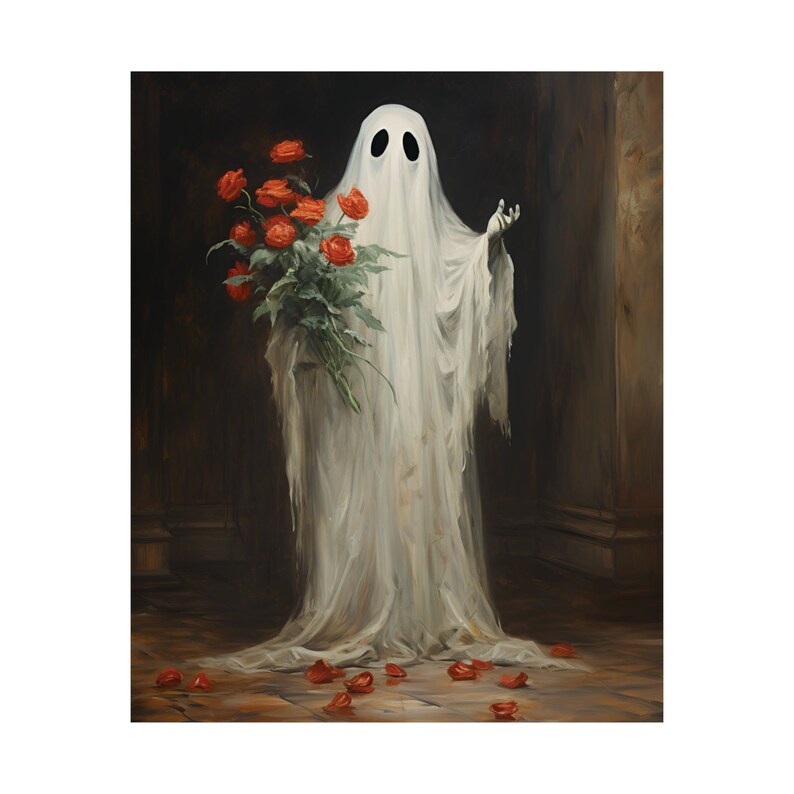 Ghost Holding Red Roses, Ghost Painting, Ghost Art, Sheet Ghost Wall ...