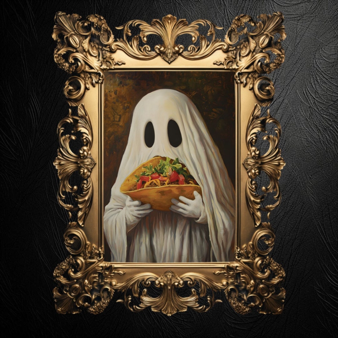 Ghost Eating A Taco, Funny Ghost Art Print, Ghost Painting, Ghost Decor ...