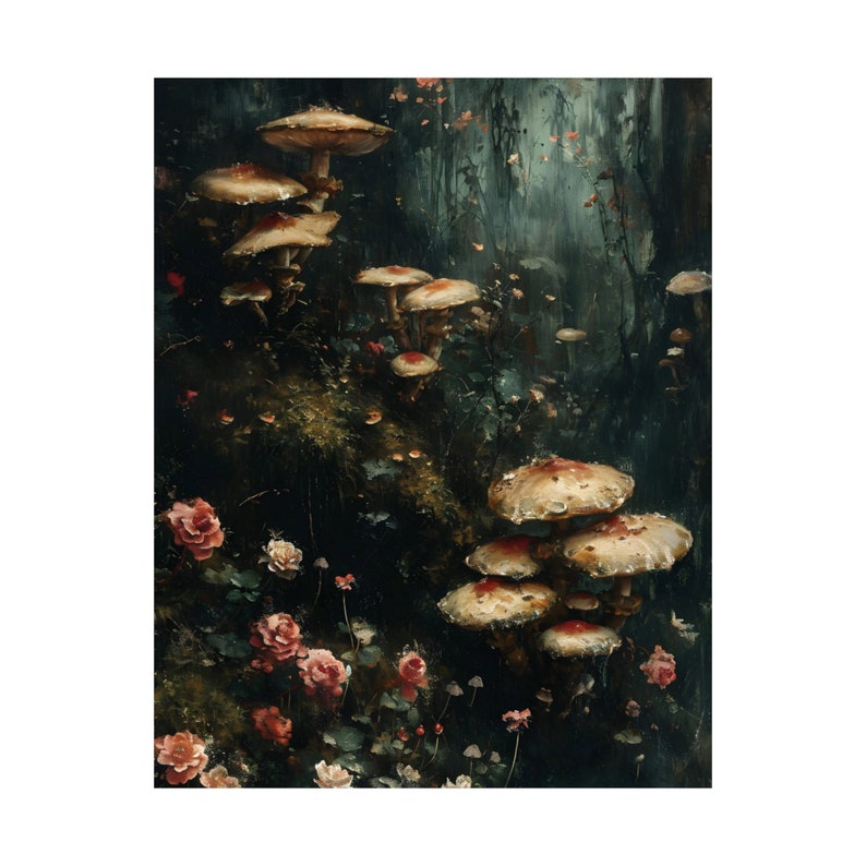 Mushroom and Floral Forestcore Poster, Mushroom Painting, Mushroom Art ...