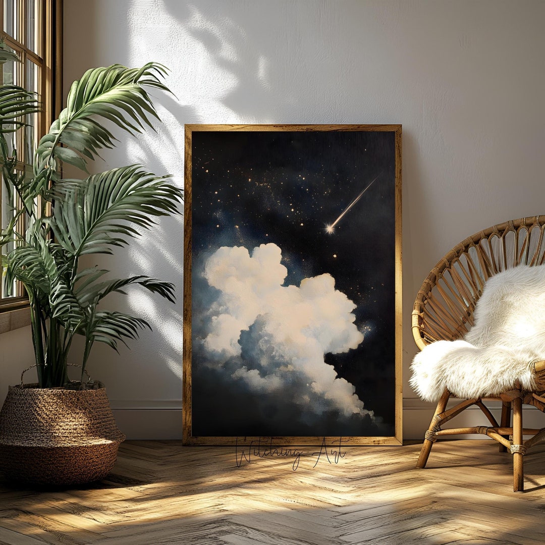 Shooting Star Celestial Painting, Cloud Painting, Shooting Star Art ...