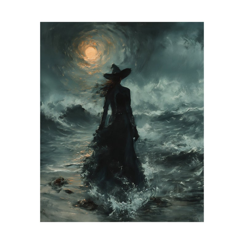 Sea Witch Walking Into the Raging Sea, Witch Painting, Sea Witch Art ...