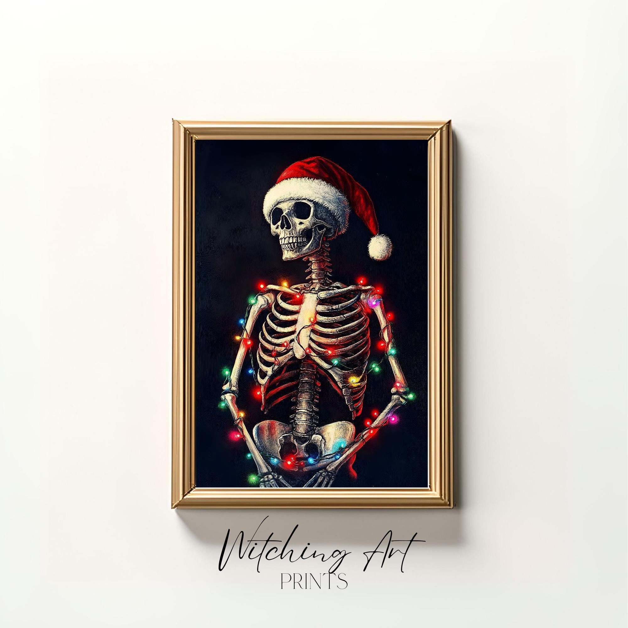 Skeleton Santa Print: Goth Spooky Christmas Lights (digital Download ...