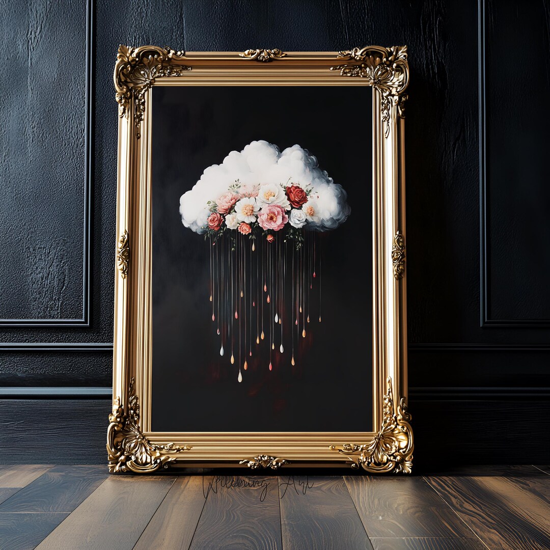 Floral Rain Cloud Painting, Moody Raincloud Print, Rain Cloud Painting, Moody Cloud Painting ...