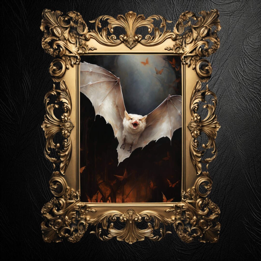 White Bat at Night With Fire and Butterflies, Bat Giclée Print, Bat ...