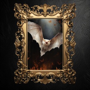 White Bat at Night With Fire and Butterflies, Bat Giclée Print, Bat ...
