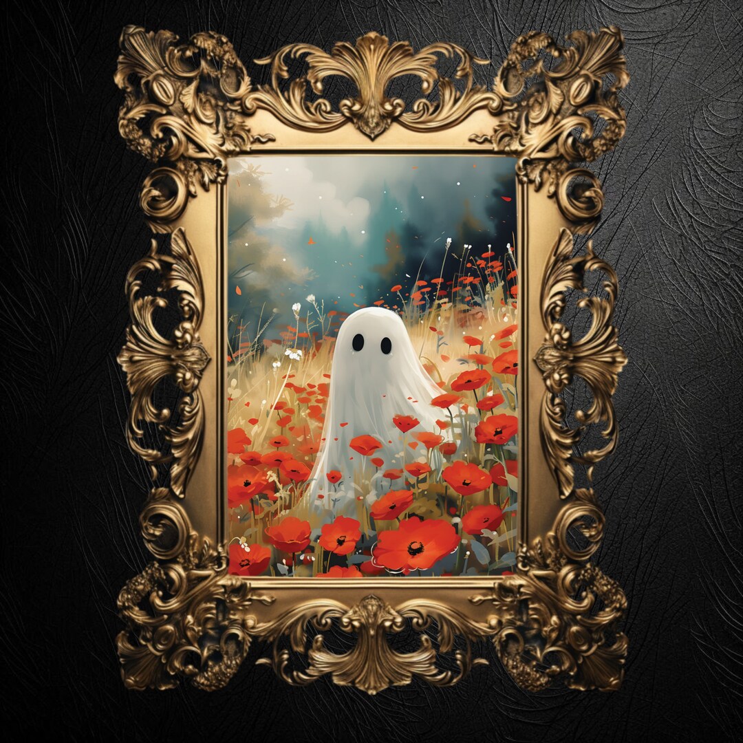 Ghost in a Field of Poppy Flowers, Ghost in Flower Field, Ghost Poster ...