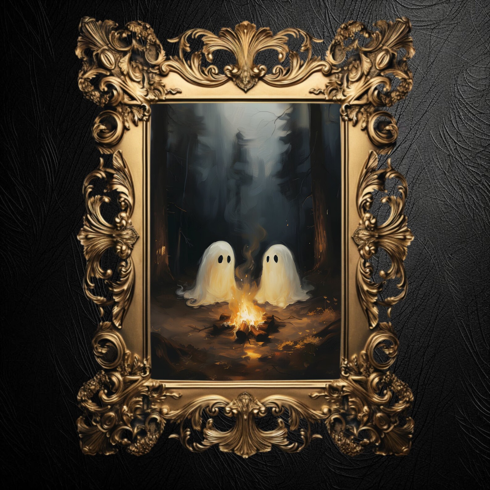 Ghosts Campfire Print: Haunted Forest Wall Art - Etsy